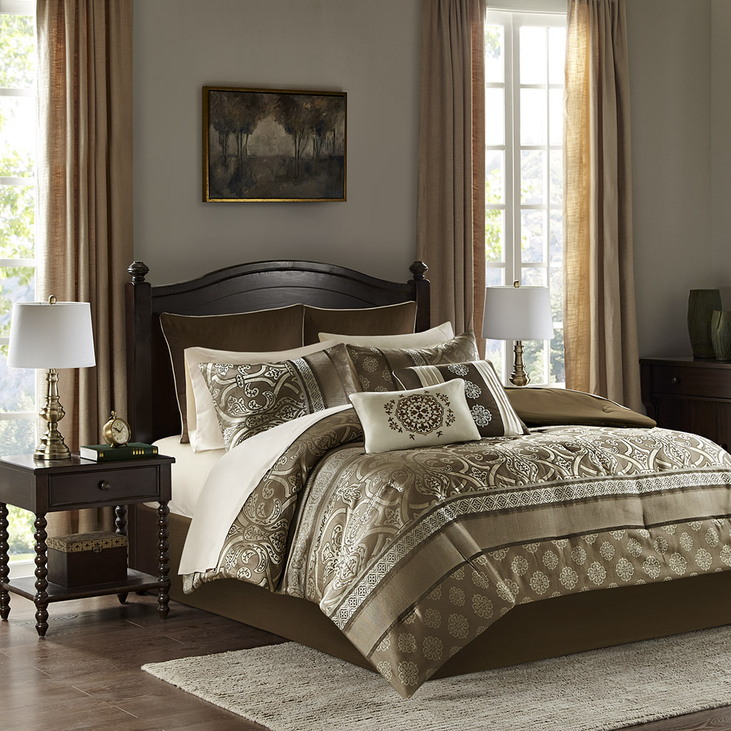 Madison Park Essentials Zara 16PC Jacquard Complete Bedding Set W/ 2 ...