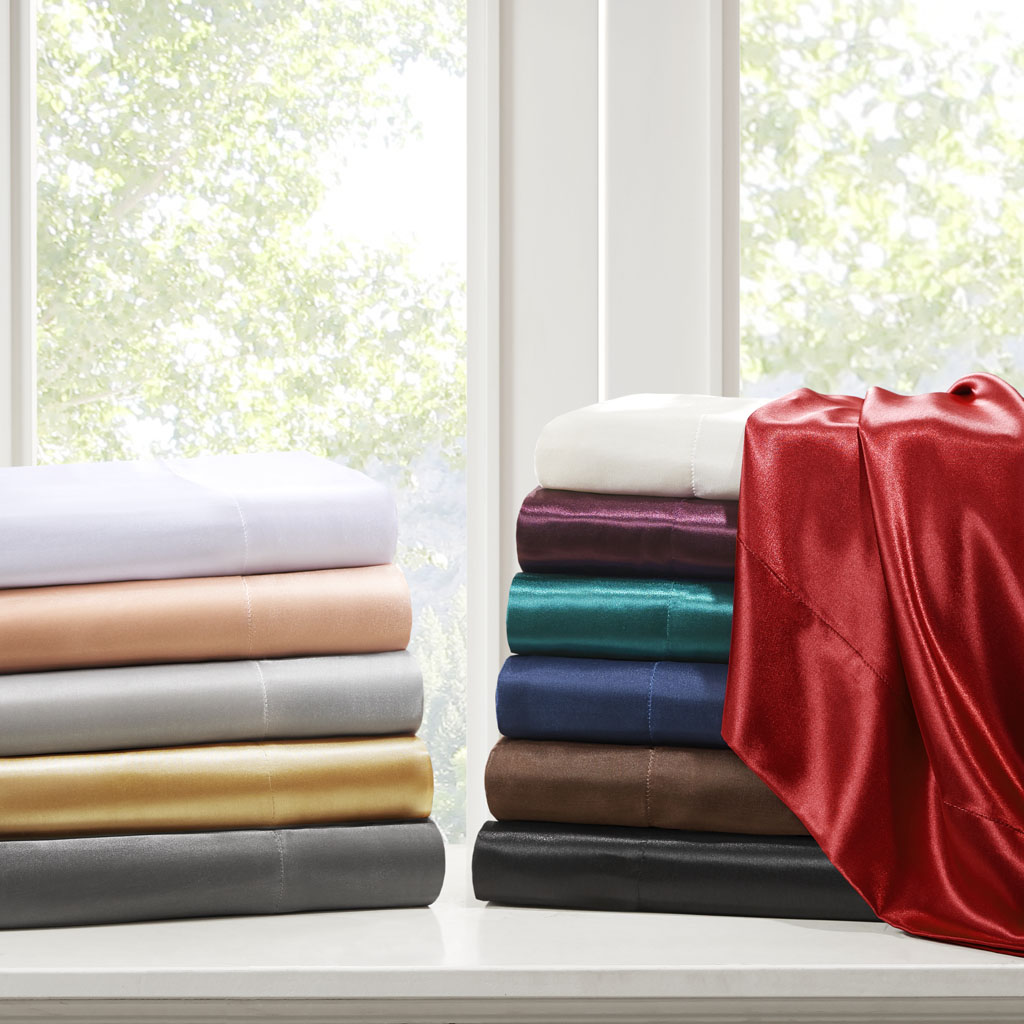 Madison Park Essentials Satin Wrinkle-Free Luxurious 6-Piece Sheet Set ...