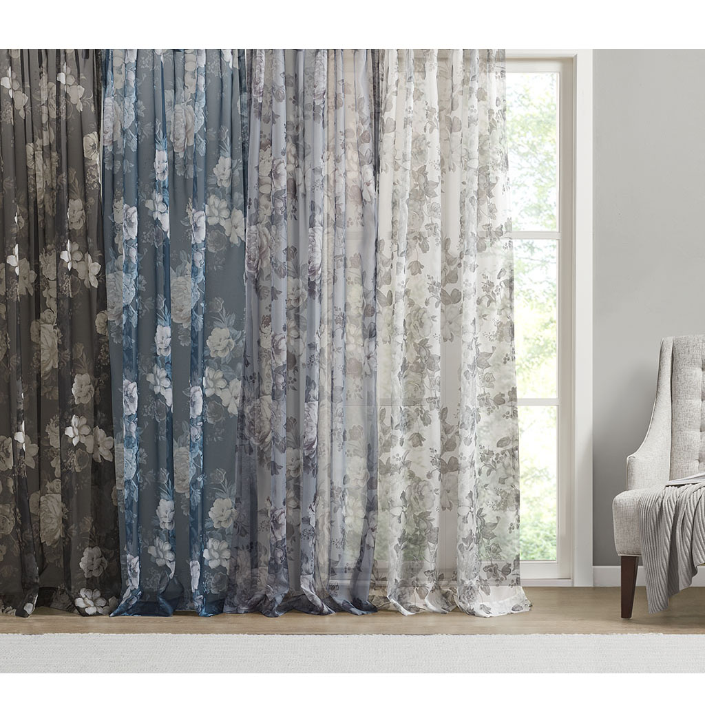 Madison Park Simone Printed Floral Twist Tab Top Voile Sheer | eBay